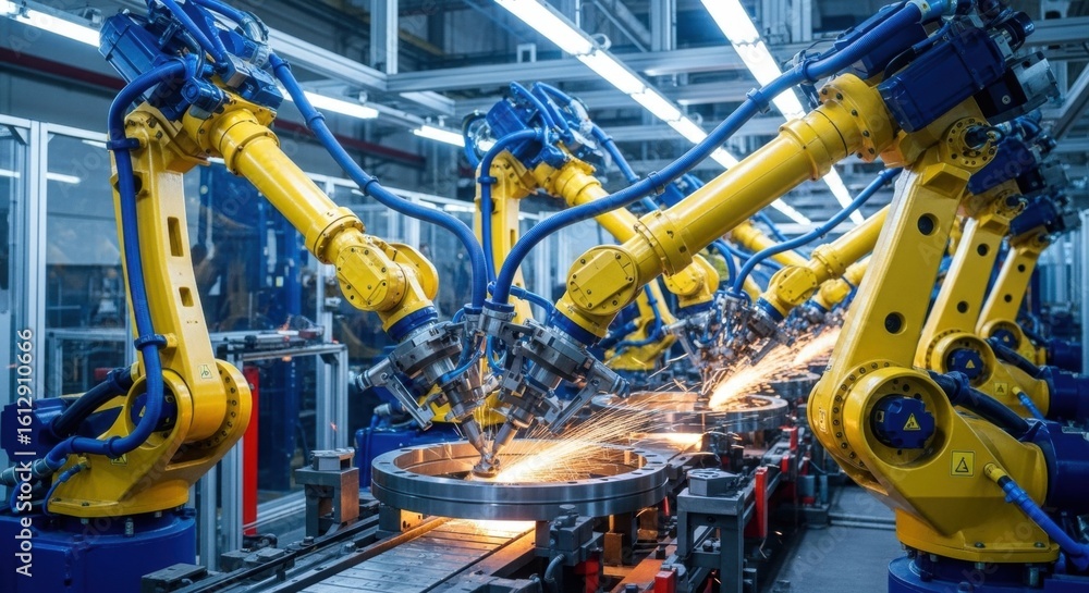 Automated Welding: Robotic Arms Sparking in Advanced Industrial ...