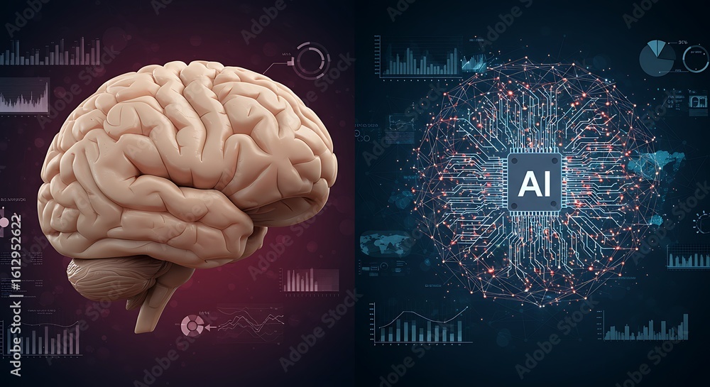 Human brain versus artificial intelligence concept. Comparing ...