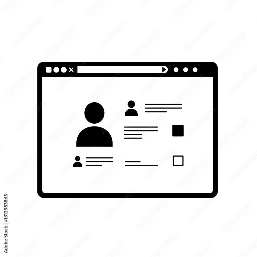 User profile interface on a browser window in black and white Stock ...
