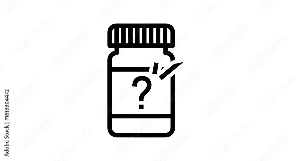 Medicine bottle with question mark and check mark, healthcare concept ...