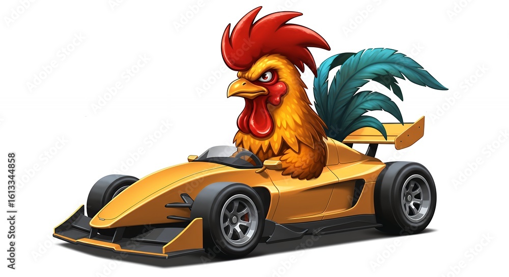 Rooster driving race car cartoon illustration Stock Photo | Adobe Stock