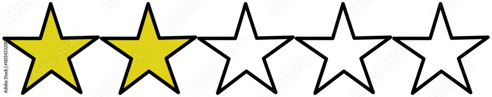 2 Star Rating Icon – Minimalist 5 Star Review Graphic with Two Yellow ...