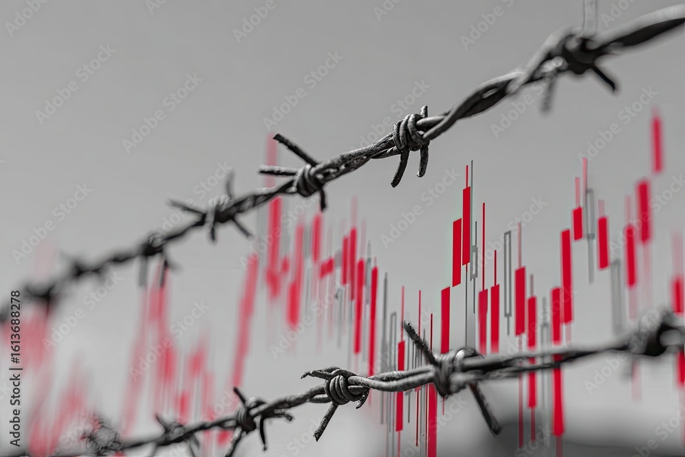 Bar graph chart obscured by barbed wire Stock Photo | Adobe Stock