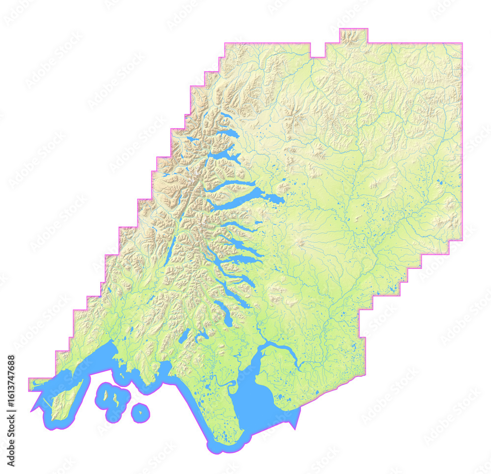 Map of the County Dillingham (Alaska, US) showing the isolated County with relief representation ...