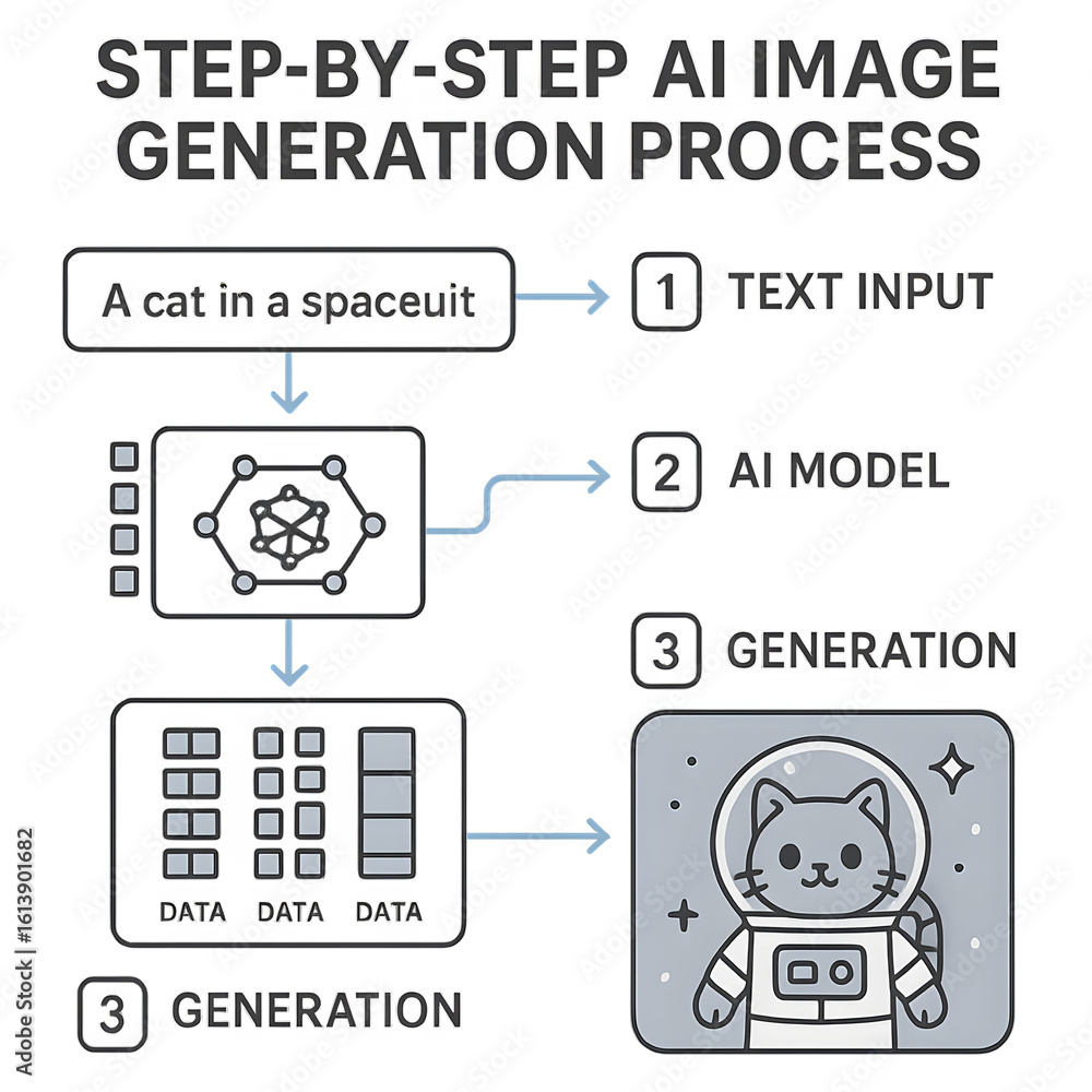AI image generation process diagram featuring a cat in a spacesuit ...