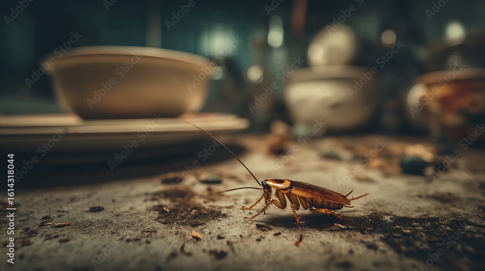 Stock-Illustration „Disgusting cockroach crawling on dirty kitchen ...