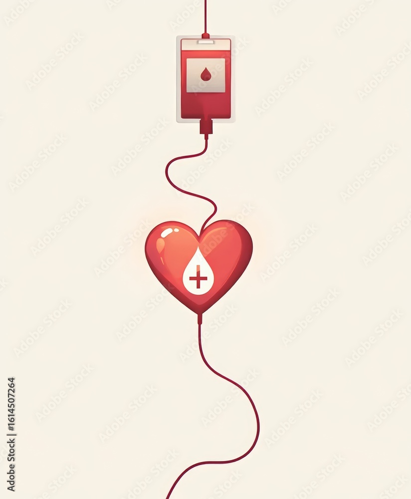 Blood donation symbol with heart and infusion connection in modern ...