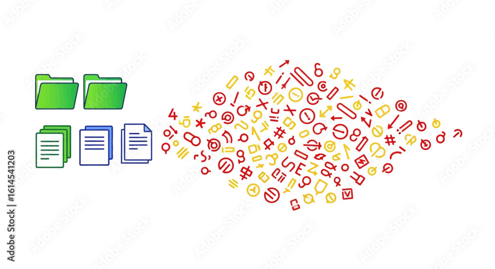 Data processing concept set. Icons of file folders and documents ...