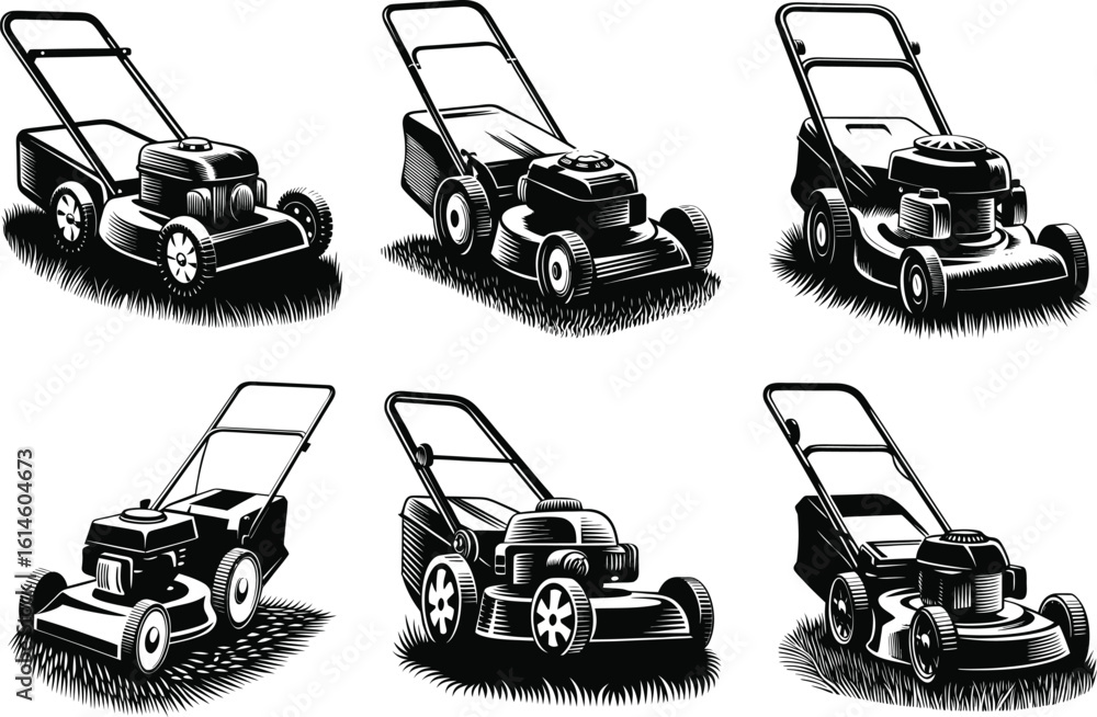 Hand drawn lawn mower illustrations on white background Stock Vector ...