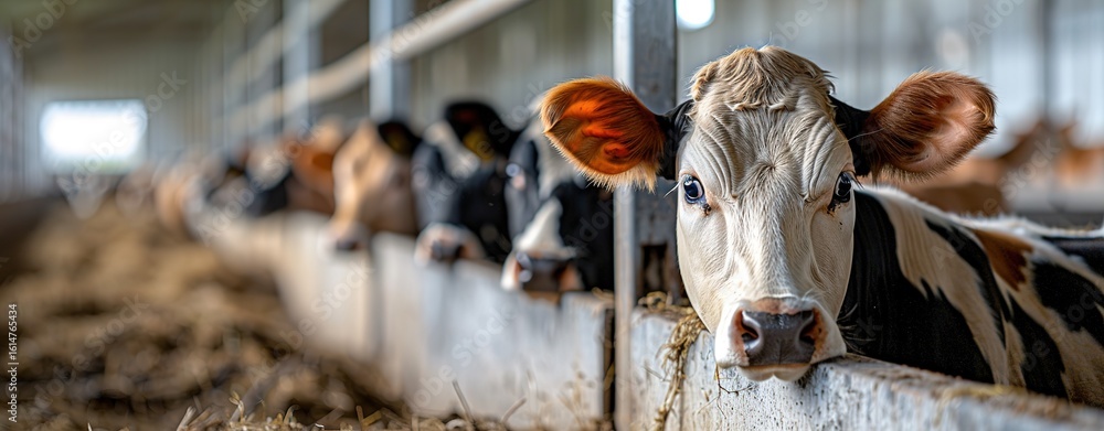 A scene of cows in a pasture, suitable for dairy brand advertising ...
