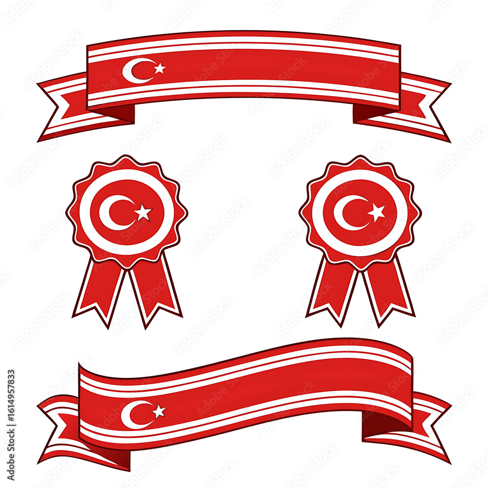 Collection of red ribbons and rosettes featuring the turkish crescent ...