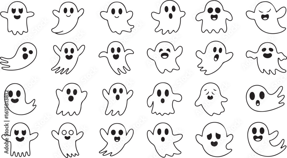 Cute Halloween Ghost Doodle Vector Set Stock Vector | Adobe Stock