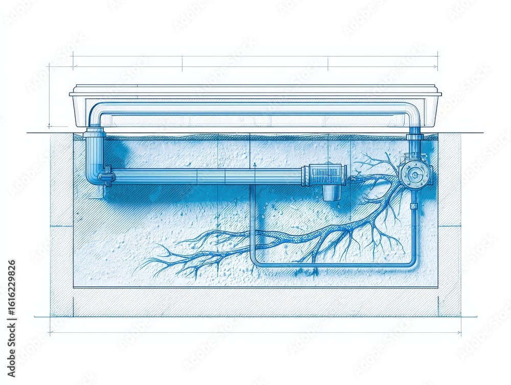 Blueprint cross-section of a hydroponic grow bed with pump system ...