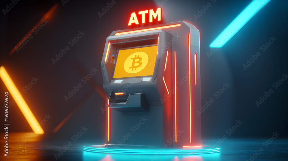 Bitcoin atm in futuristic environment with neon lights Stock ...