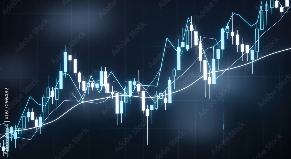 Candlestick chart with trend lines on dark grid Stock Illustration ...