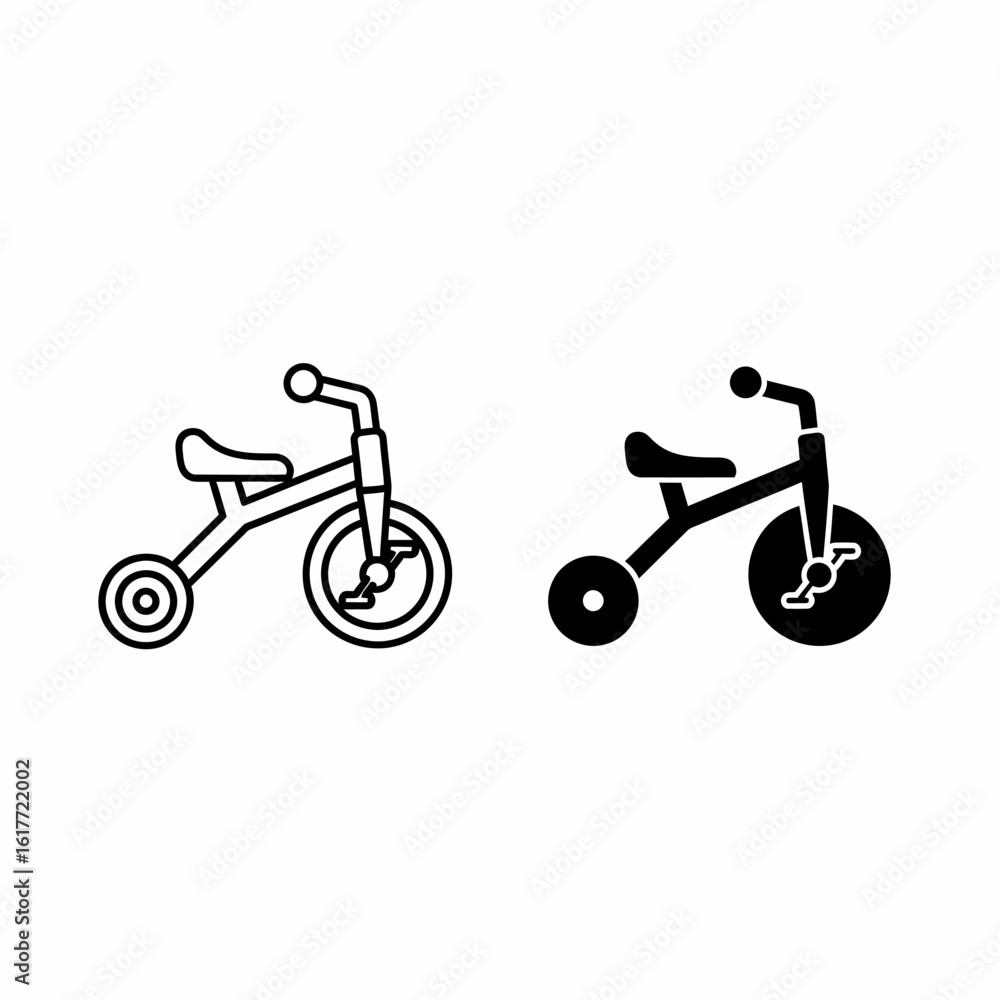 Two black and white line art illustrations of a tricycle, side-by-side ...