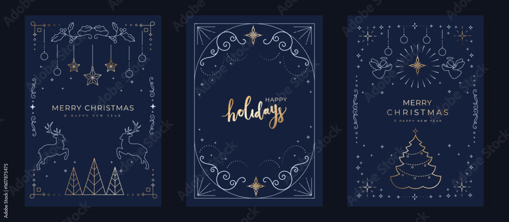 Christmas greeting card vector poster set. Happy new year background ...