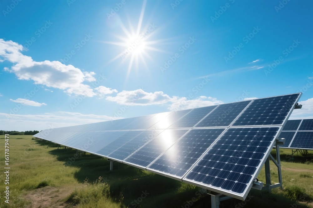 Solar panels under sunlight, representing clean energy and sustainable ...