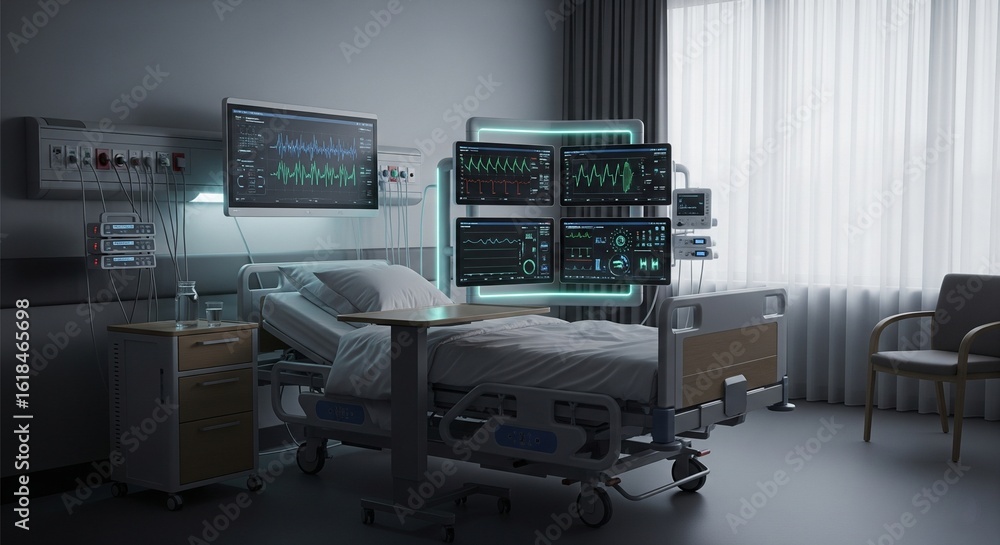 Empty Hospital Room: Ready for Patients with AI Support Stock Photo ...