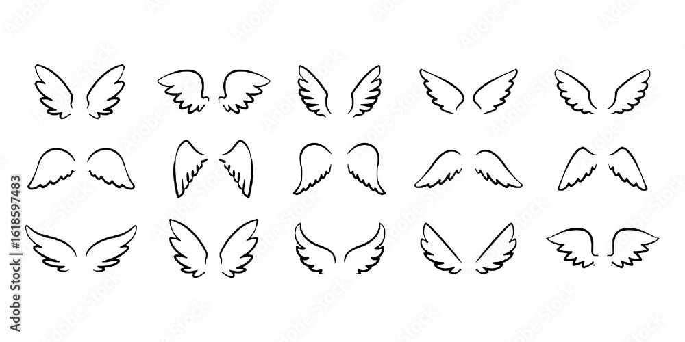 Set of wings icons. Wings icons. Bird wings, angel wings elements. Wing ...