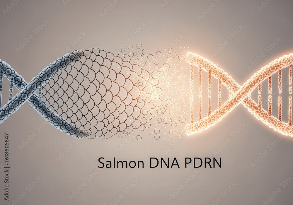 Illustration of salmon DNA with transforming PDRN molecule Stock ...