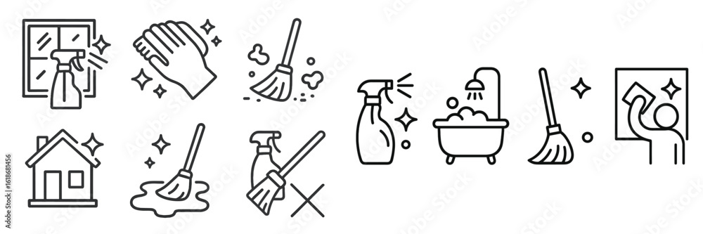 Cleaning symbols and icons demonstrating home cleaning tasks and ...
