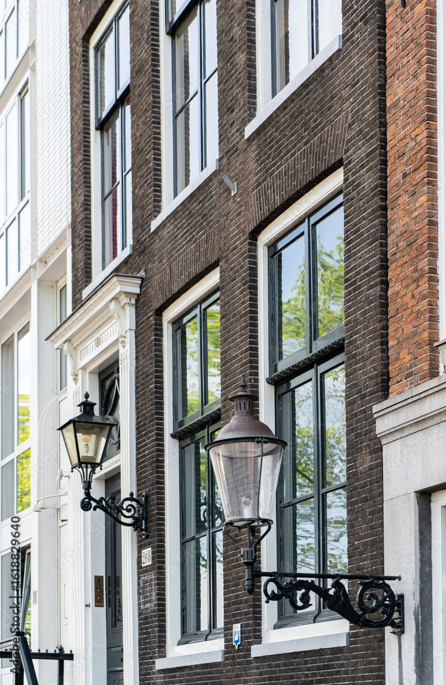 Details and facades of Amsterdam characteristic brick construction of ...