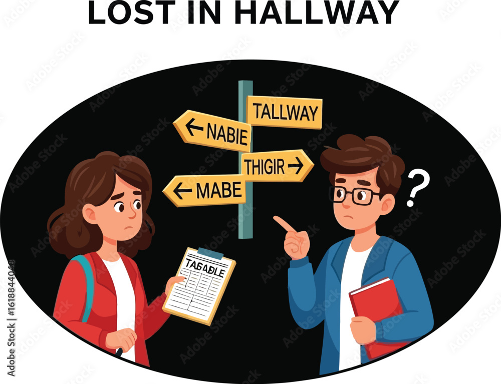 Confused Students Featuring Directional Signs Indicating Different ...