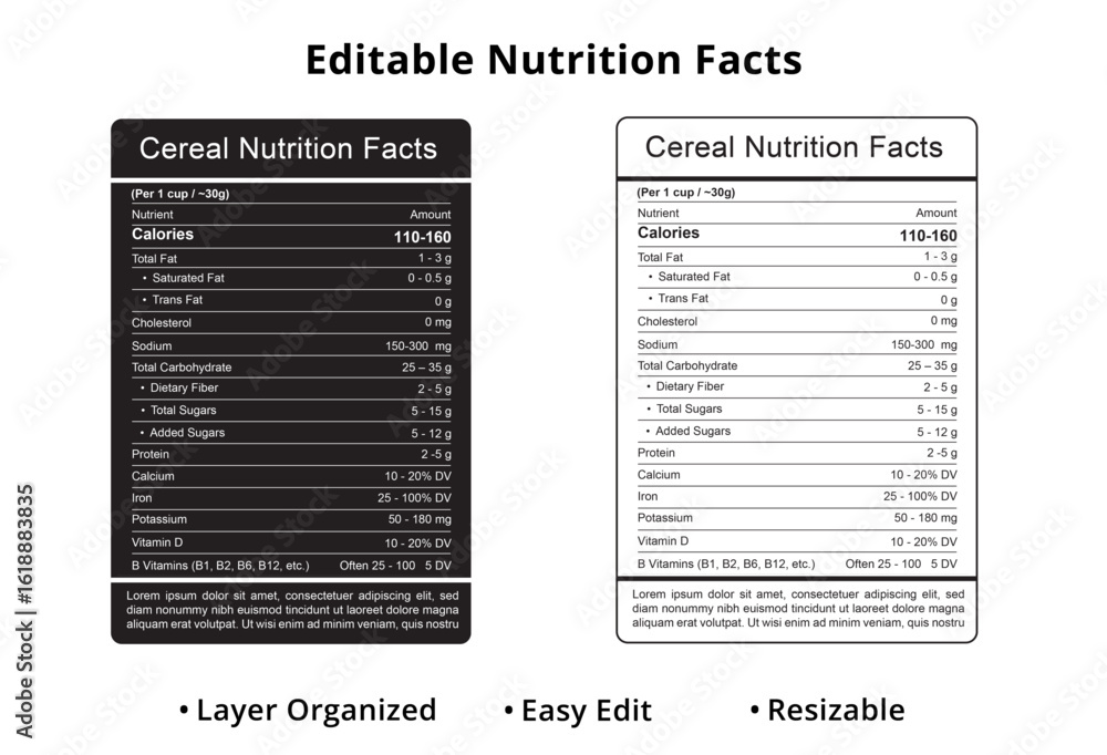 cereal nutrition fact, nutrition label design, editable nutrition facts ...