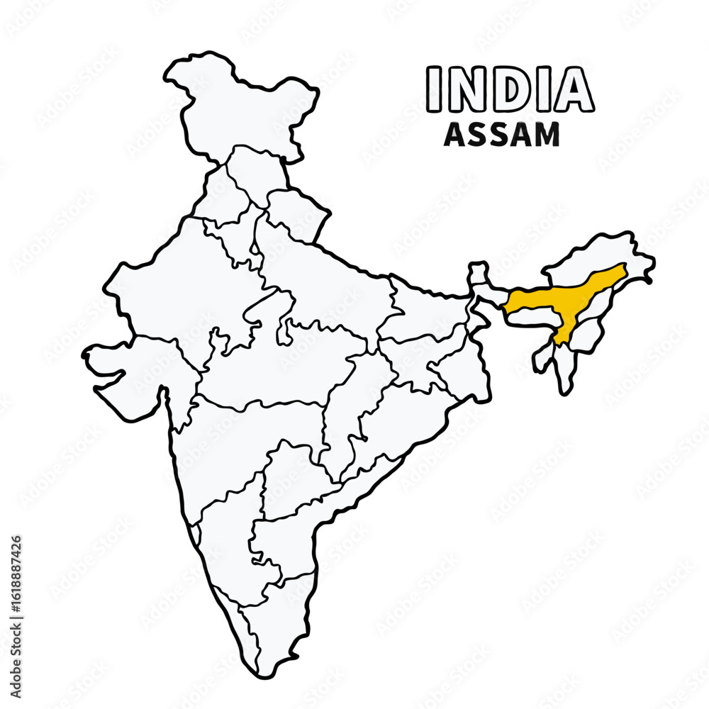 ASSAM Map is highlighted on the India map with detailed state and ...