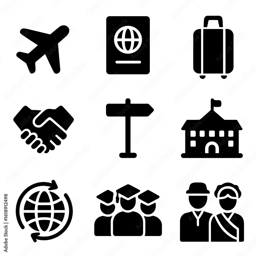 Cultural Exchange Icons. Solid, filled icon set of Cultural exchange ...