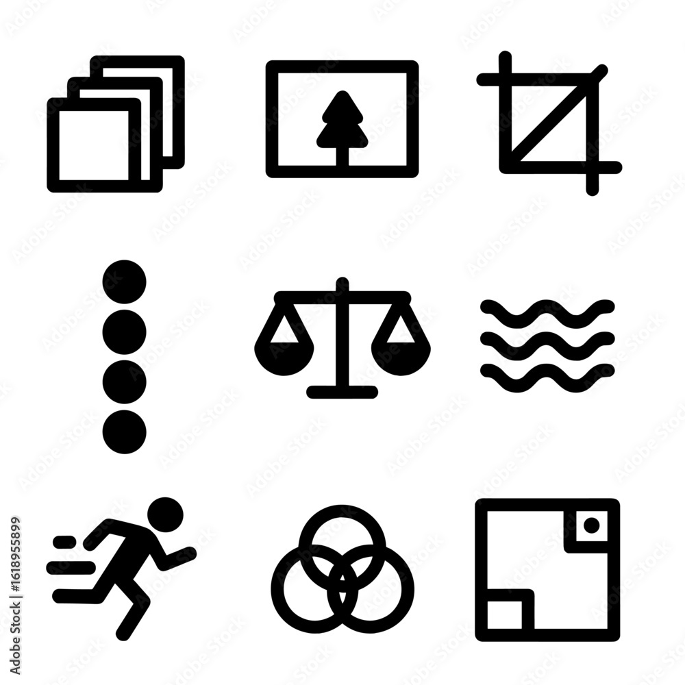 Composition Techniques Icons. Solid, filled icon set of composition ...
