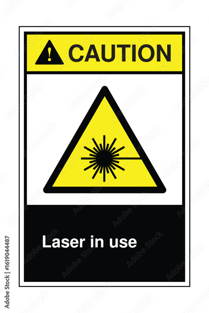 CAUTION Sign – Laser in Use Warning with Radiation Burst Symbol, Yellow ...
