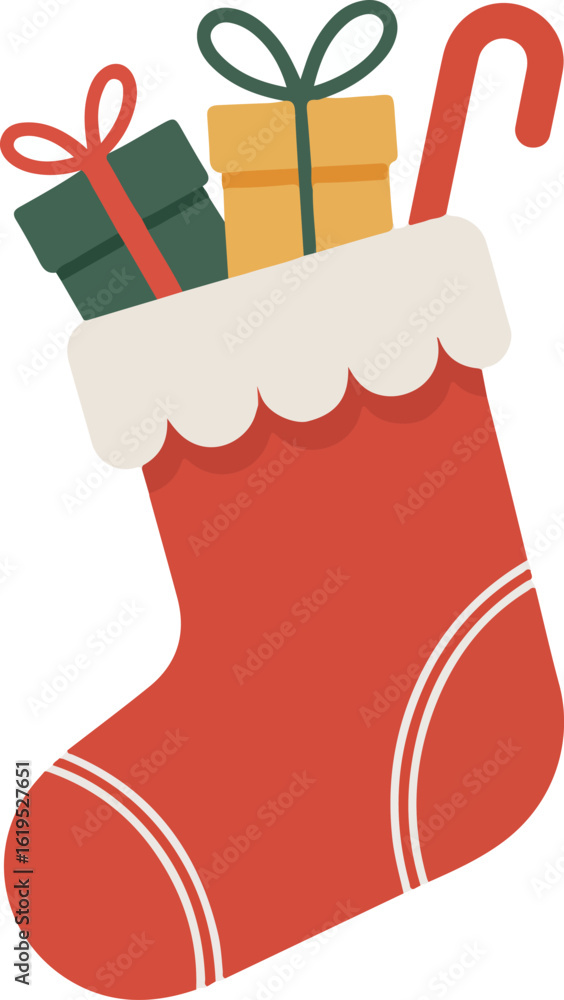 Christmas stocking with presents and candy cane Stock Vector | Adobe Stock