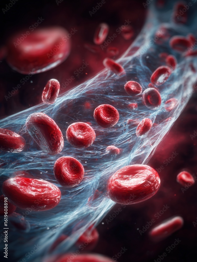 Illustration Stock Highly detailed close-up of red blood cells flowing ...