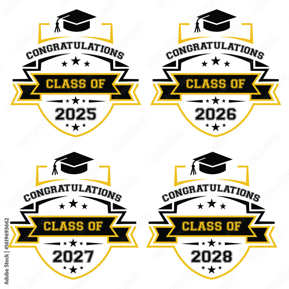 Graduation Badge Vector Set, Congratulations Class of 2025 2026 2027 ...
