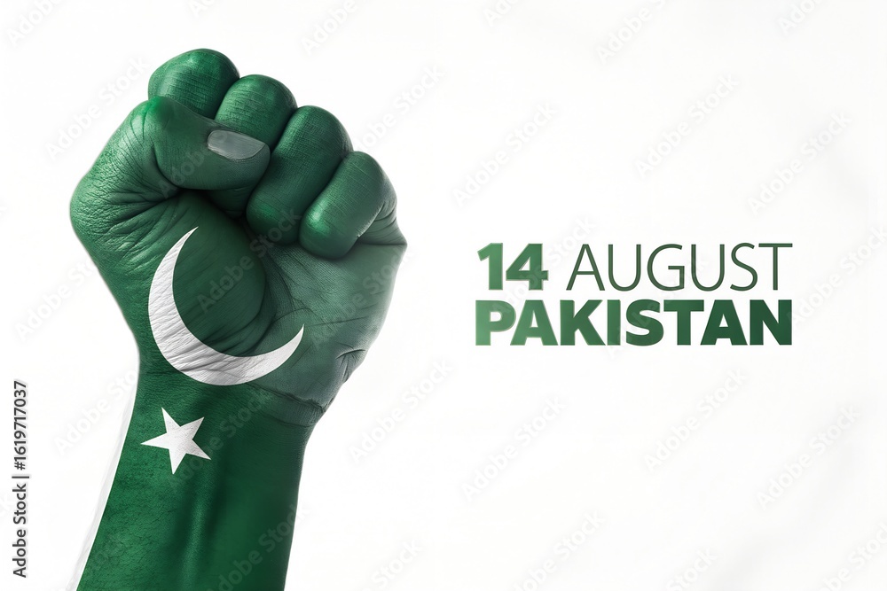Fist painted with pakistan flag celebrating independence day august 14 ...