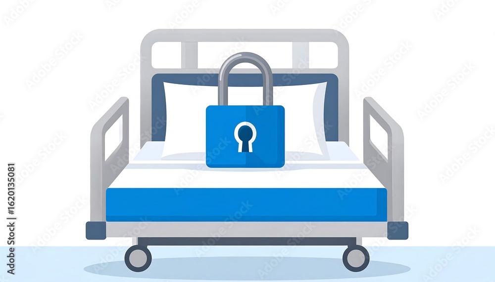 Hospital Bed with Locked Security Padlock. Stock Illustration | Adobe Stock
