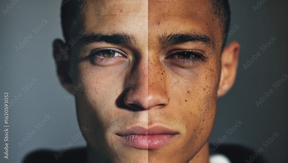 Split Portrait of a Man Showing Clean vs Dirty Contrast – Grime-Covered ...
