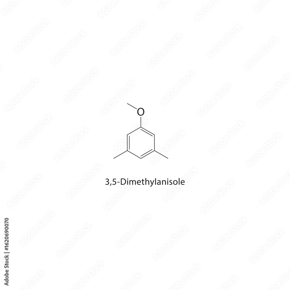 3,5-Dimethylanisole skeletal structure. Anisole compound schematic ...