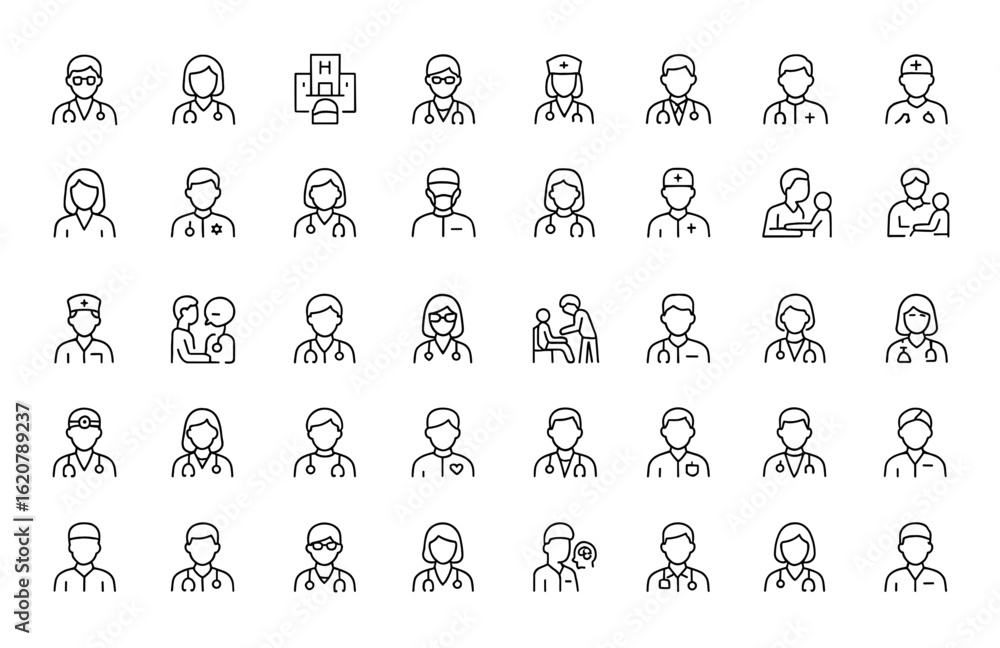 doctor and medical professions icon set. Editable stroke vector ...