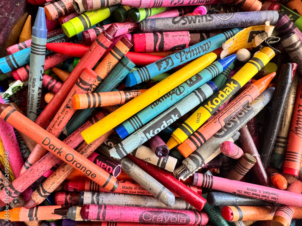 Scandia, Minnesota - July 16, 2025: Various crayons in different brands ...