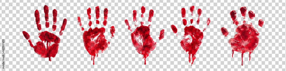 Vector set of bloody hand prints isolated on transparent background ...