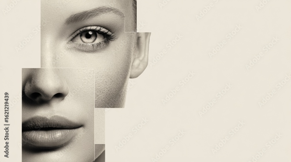 Female Face Divided Into Zones With Clean Overlays Showcasing Treatment ...