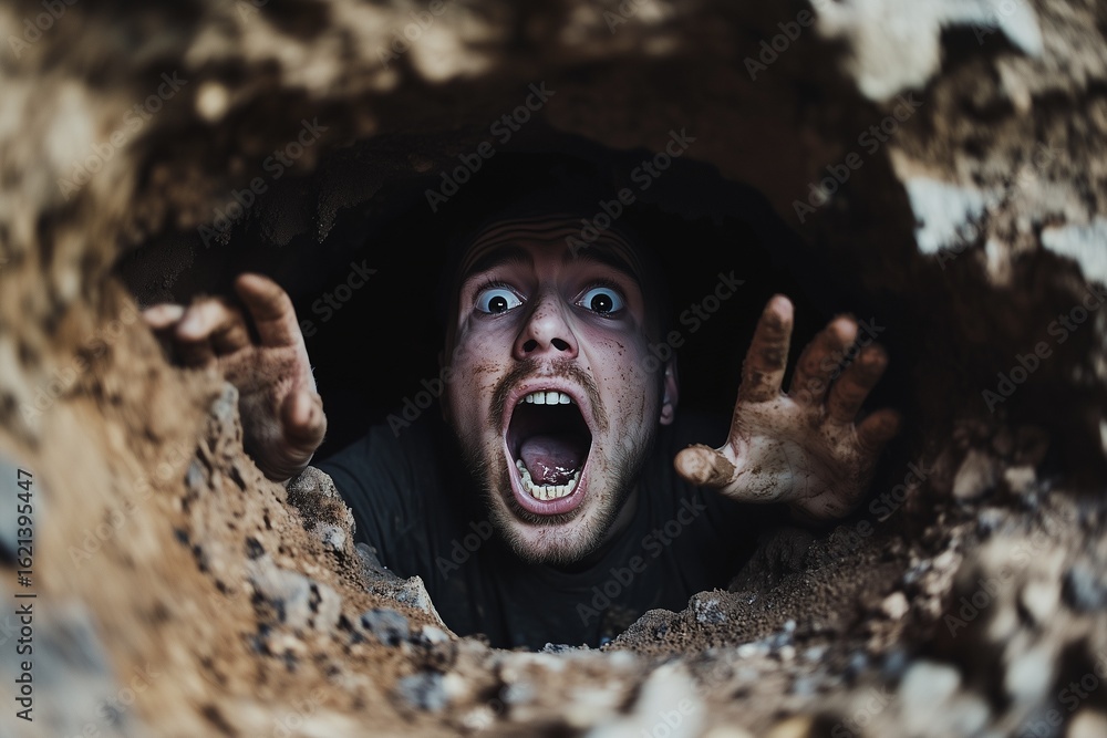 Fear of Being Buried Alive illustrated by terrified man crawling out of ...