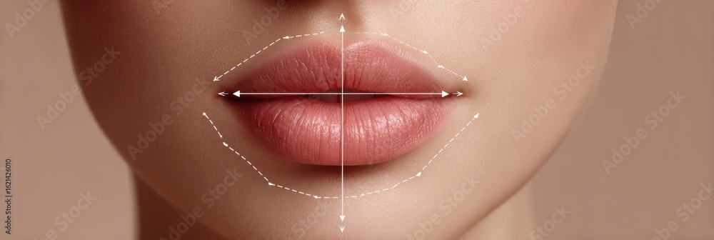 Lip Shaping Guide Featuring 3D Lips and Symmetry Lines on a Soft Creamy ...