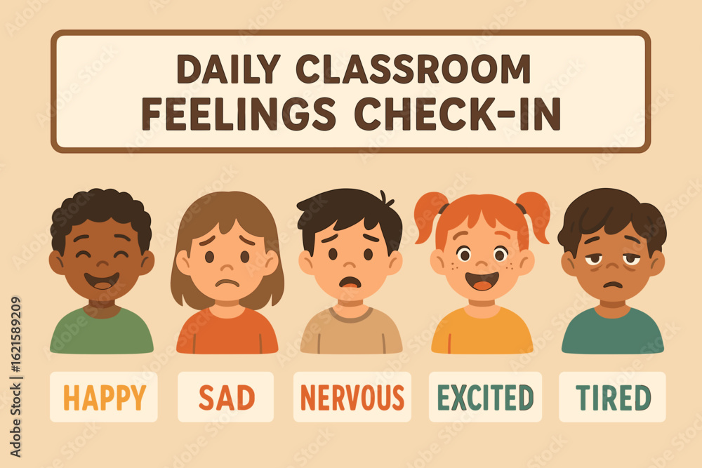 Daily Feelings Check-In Chart with Emotion Faces Stock Vector | Adobe Stock
