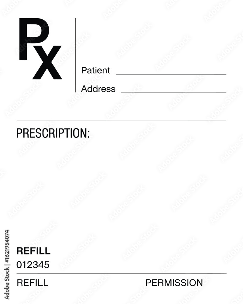 Medical prescription form with rx symbol and patient information fields ...