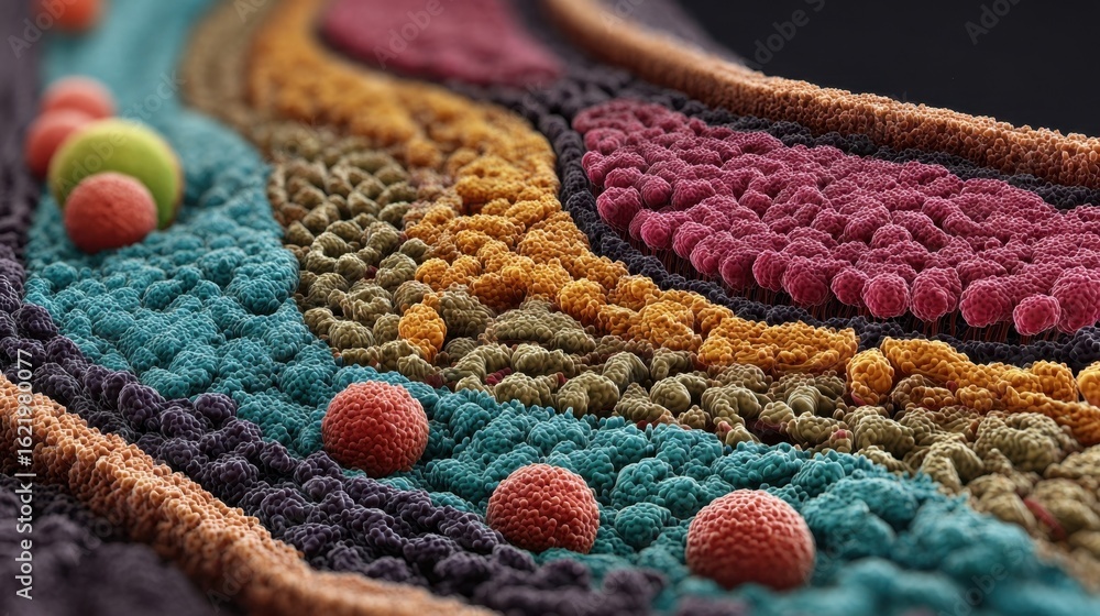 Highdetail schematic of cell membrane with contrasting colors ...