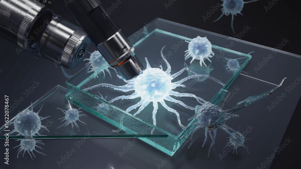Illustration Stock Digital microscopic view of glowing white biological ...